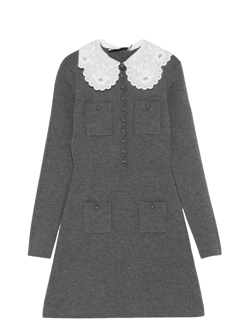 SELF-PORTRAIT Self-Portrait Knitted Dress with Contrast Collar