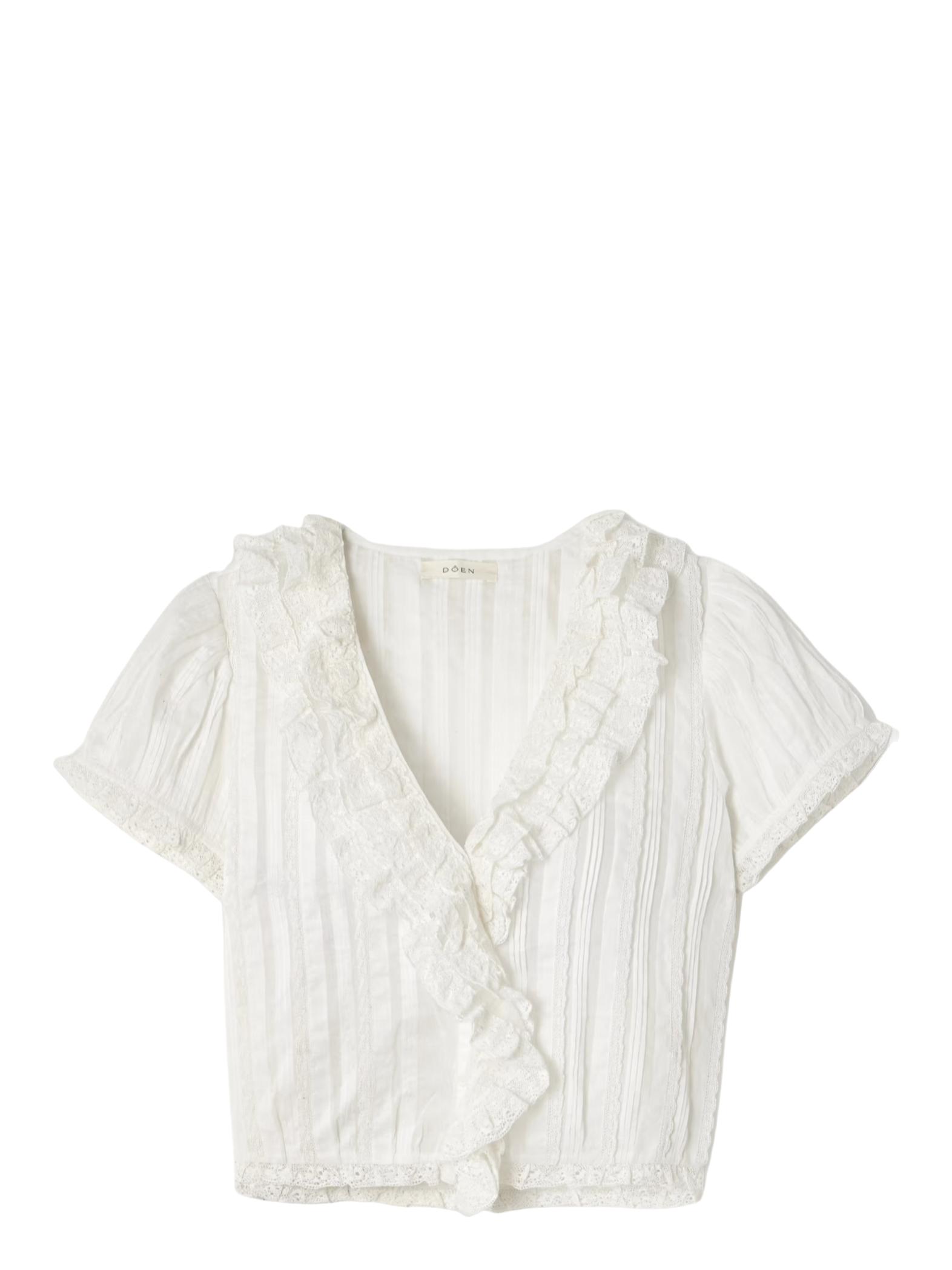 DÔEN DOEN Bernadette Ruffled Lace-Trim Blouse in Organic Cotton