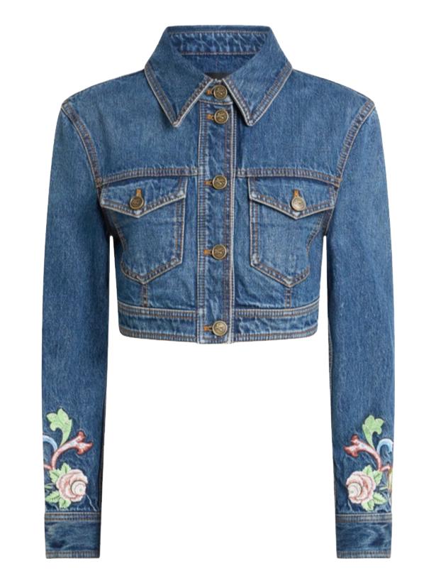 ETRO Etro Cropped Denim Jacket with Floral Embroidery