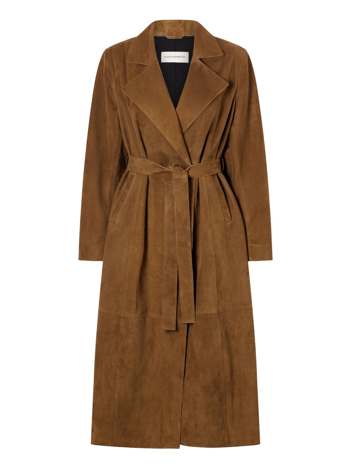 NOUR HAMMOUR Nour Hammour Winona Belted Suede Long Coat