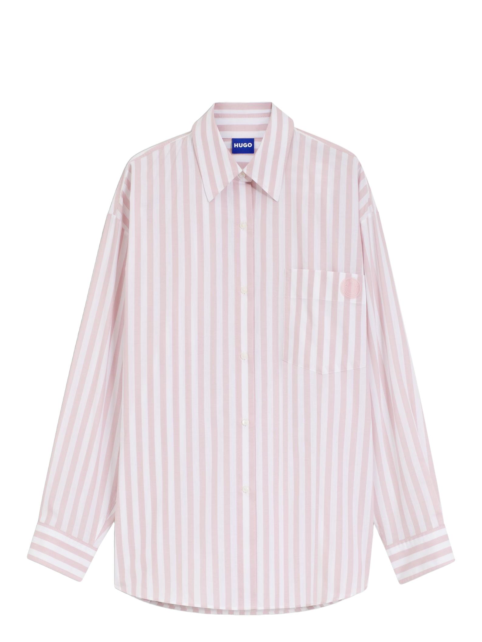 HUGO Striped Cotton Oversized Shirt with Logo Detail