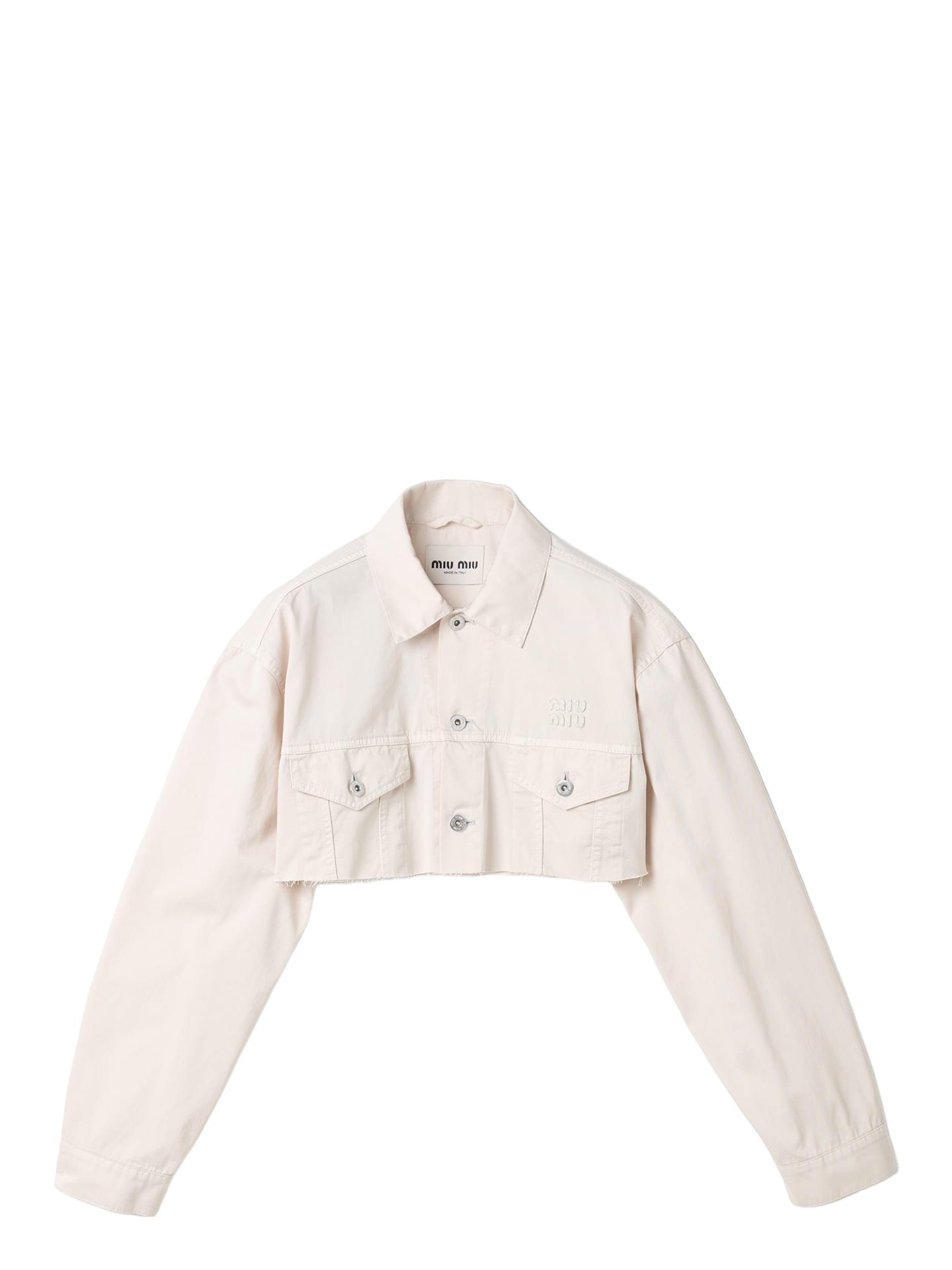 MIU MIU Miu Miu Cropped Denim Jacket with Embroidered Logo