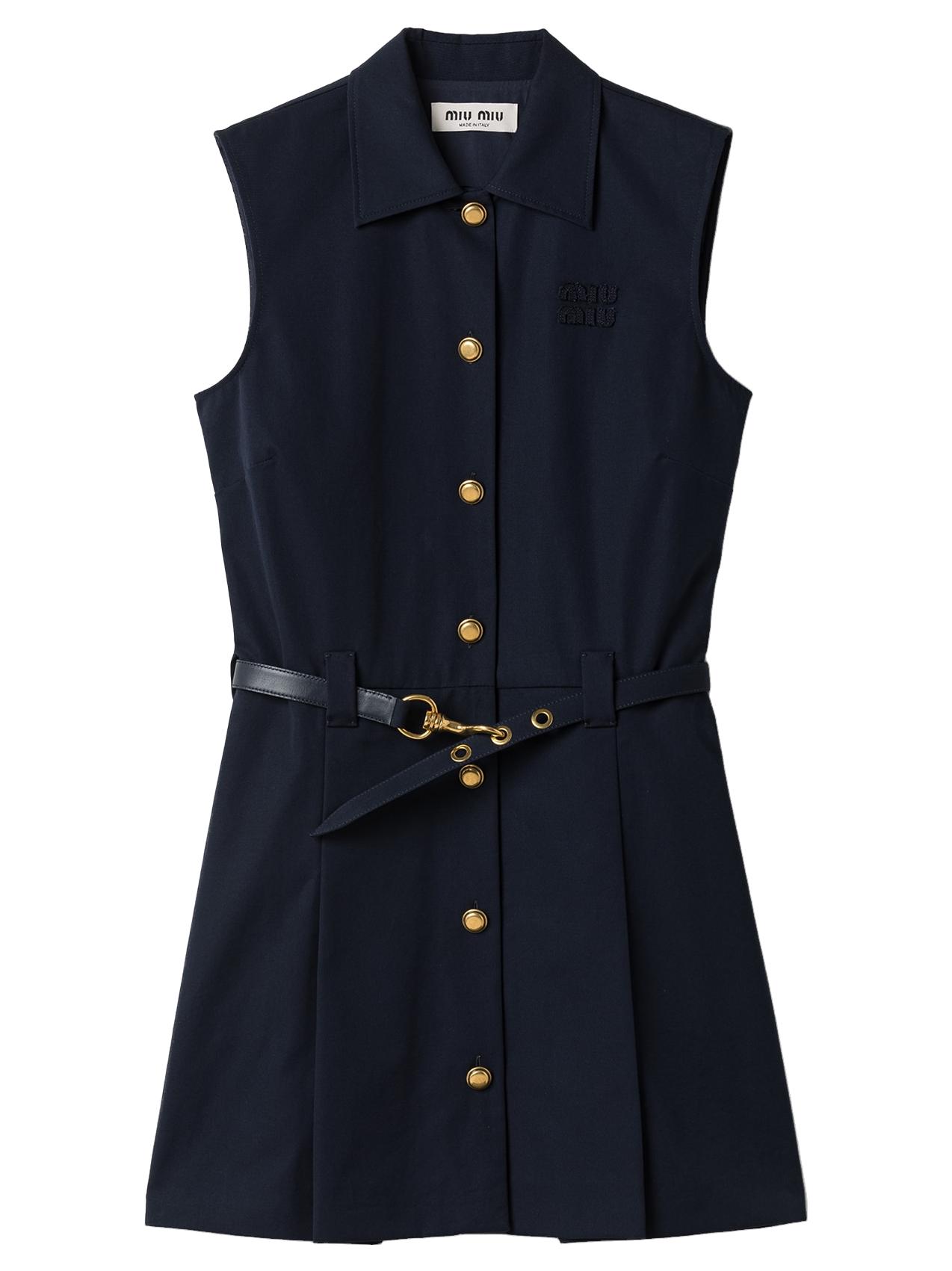 MIU MIU Miu Miu Sleeveless Belted Mini Dress with Pleated Skirt