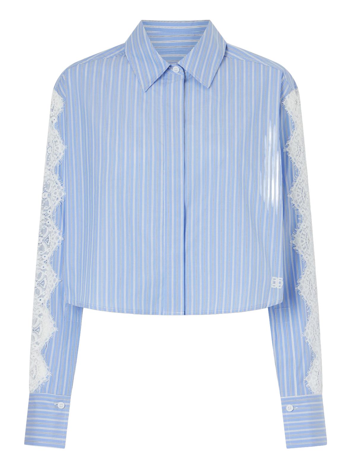SIMKHAI SIMKHAI Renata Cropped Lace-Trimmed Striped Cotton-Poplin Shirt