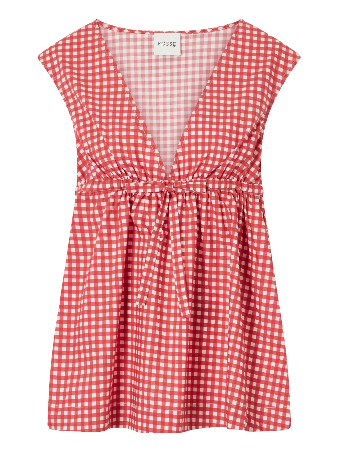 POSSE Posse Rosie Tie-Detailed Checked Cotton-Poplin Shorts