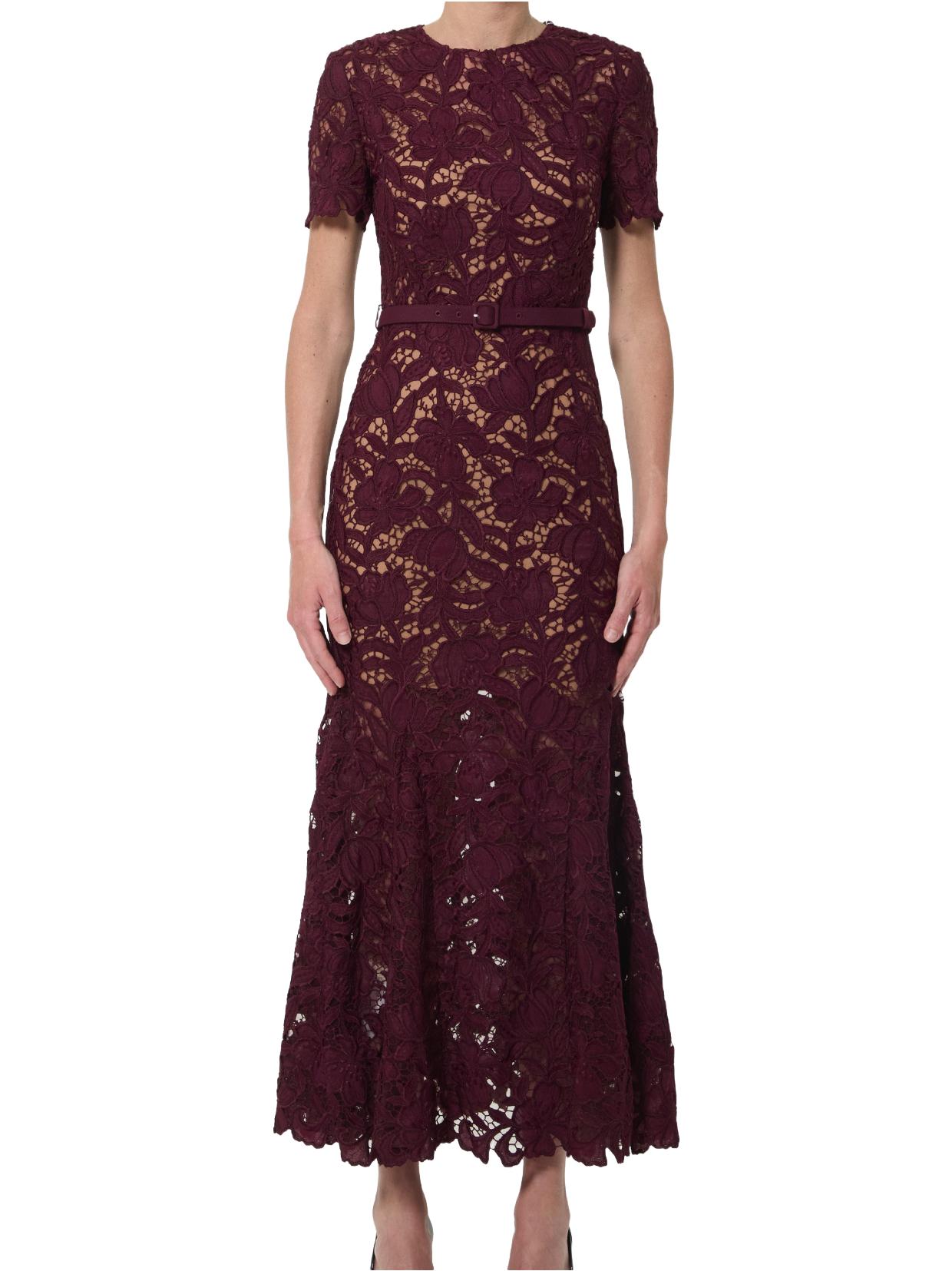 SELF-PORTRAIT Self-Portrait Belted Lace Midi Dress