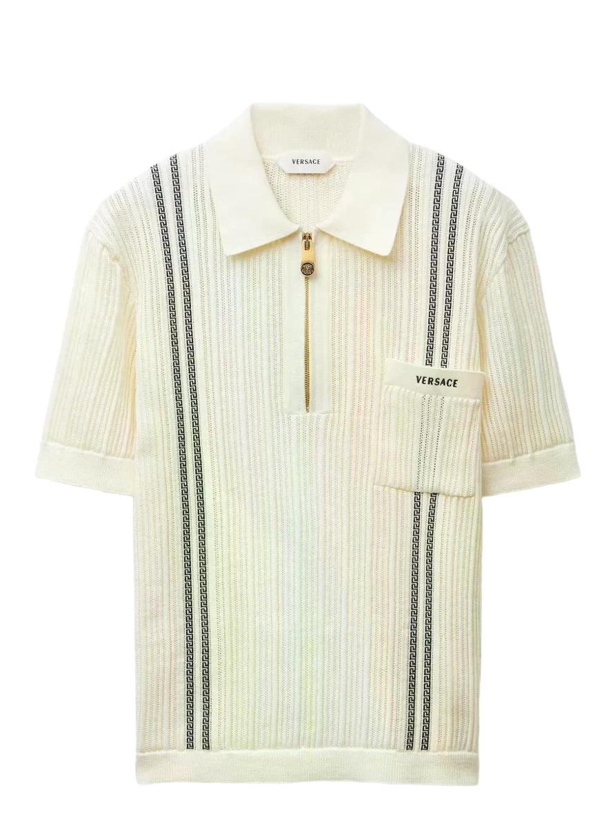 VERSACE embroidered-logo cotton knit polo shirt