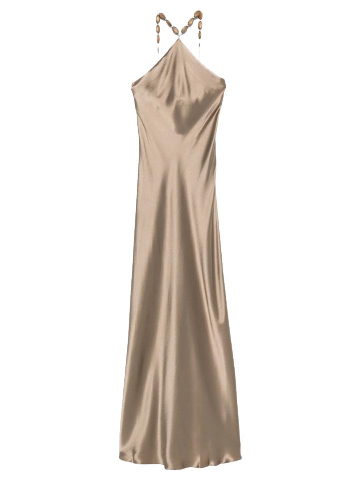 beige color satin dress Light Beige Mirror Corset Satin skirt Set 14 / Regular