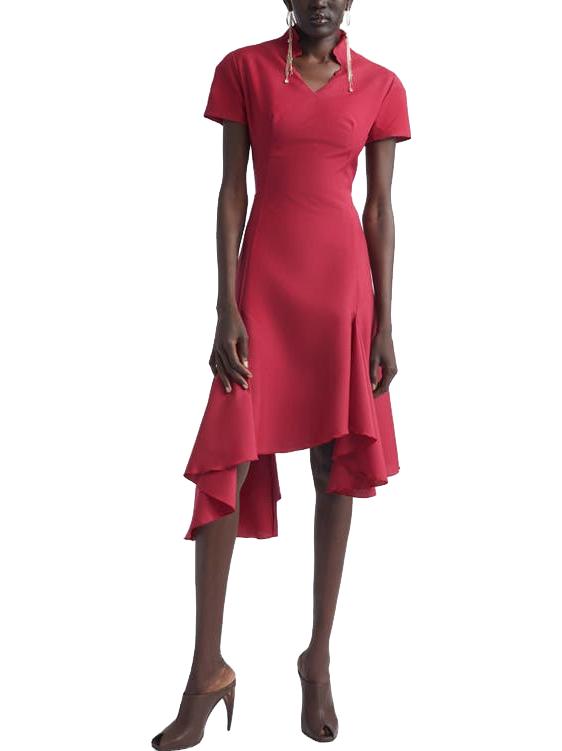 ALEXANDER MCQUEEN Asymmetrical Wool & Mohair Dress with Scalloped Edges