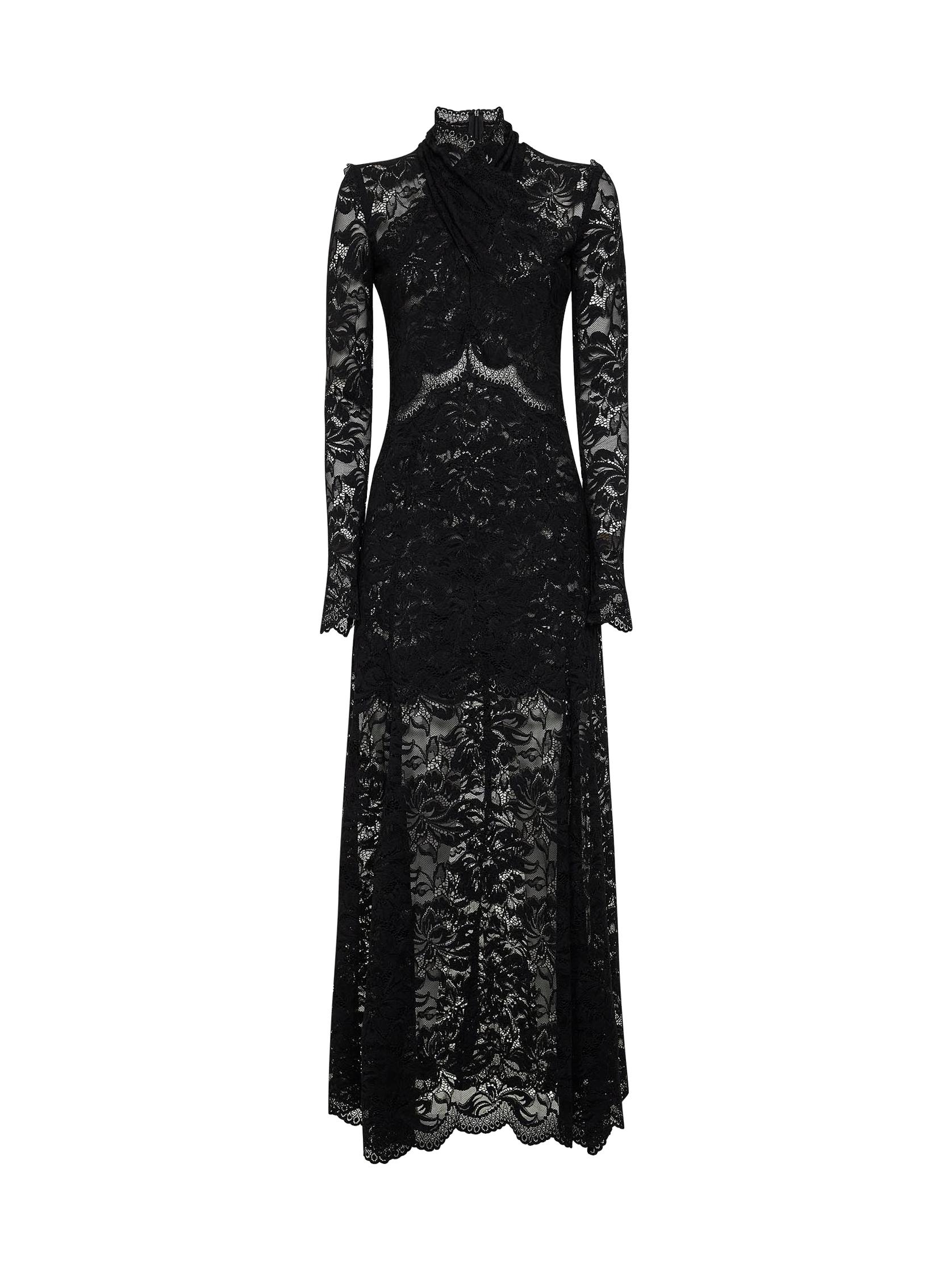 Rabanne Long Lace Jersey Dress - Black | Editorialist Rabanne Long Lace Jersey Dress - Black | Editorialist