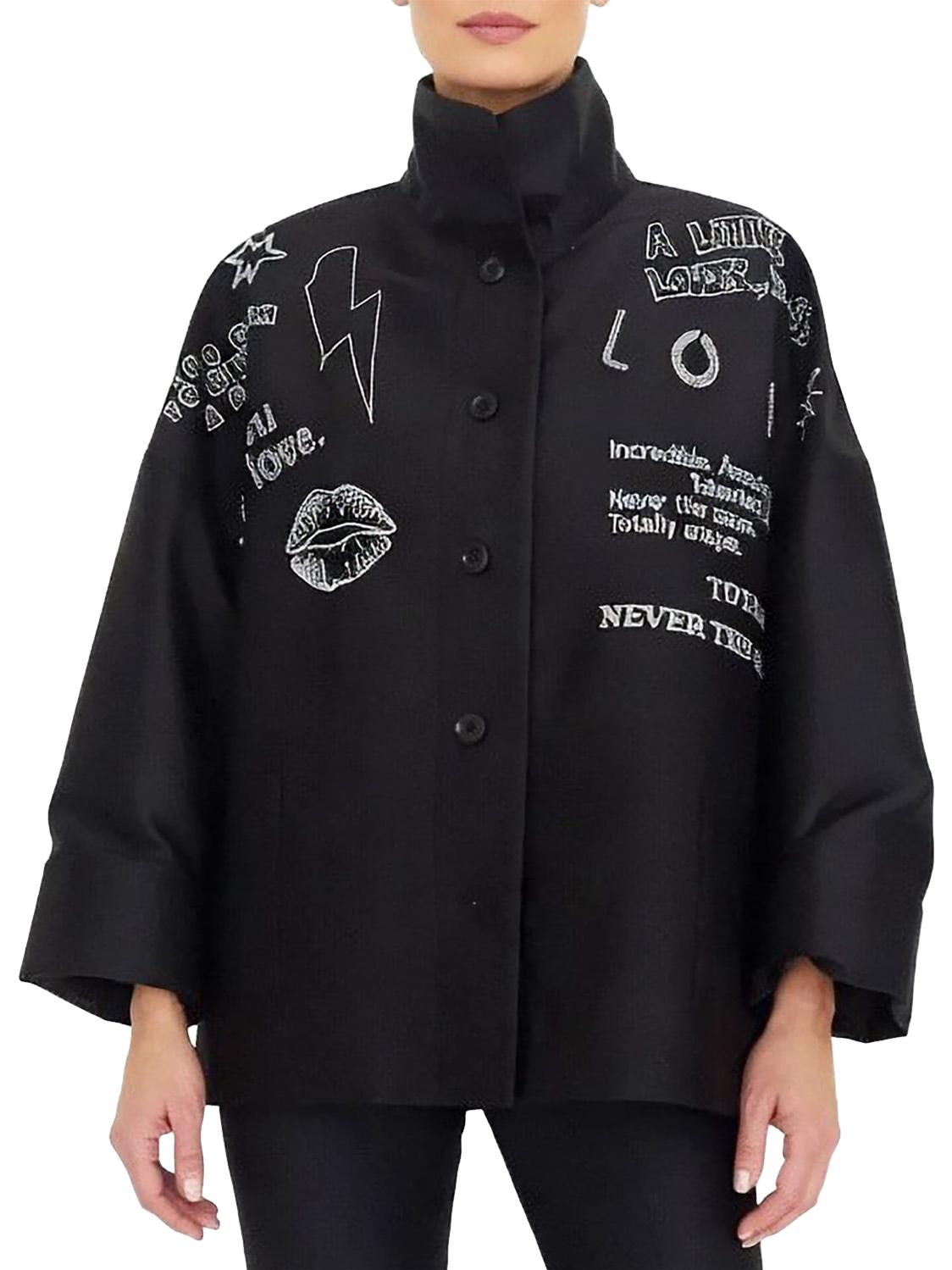 MAXJENNY Maxjenny Black Square Boxy Jacket with Swarovski Embellishments
