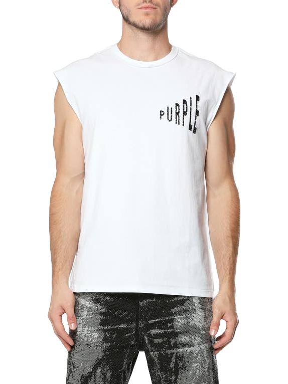 PURPLE BRAND textured sleeveless cotton graphic t-shirt