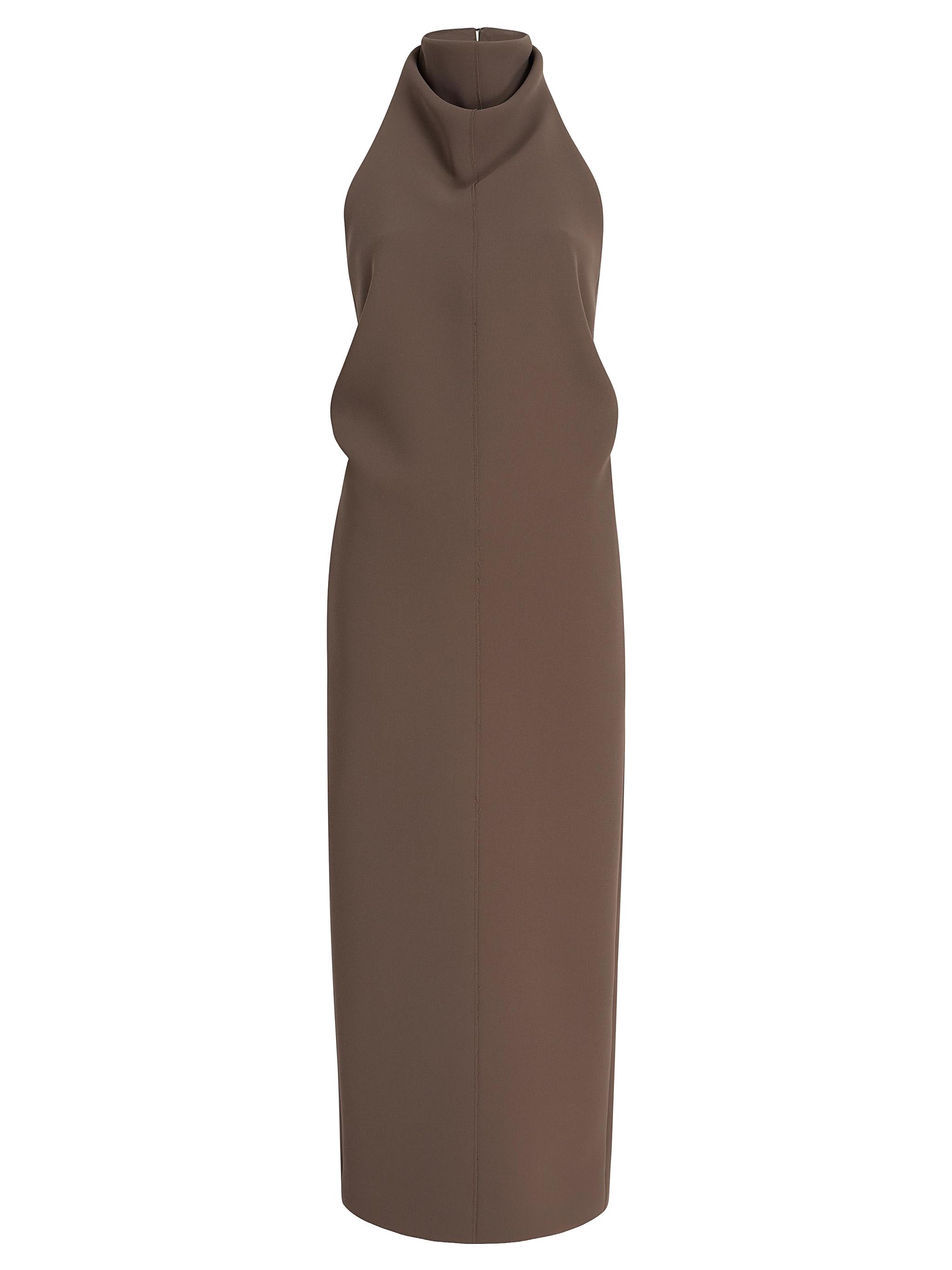 KHAITE KHAITE Roxanne High-Neck Halter Crepe Dress with Open Back