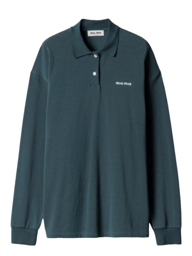 MIU MIU Miu Miu Long-Sleeved Polo Shirt with Embroidered Logo