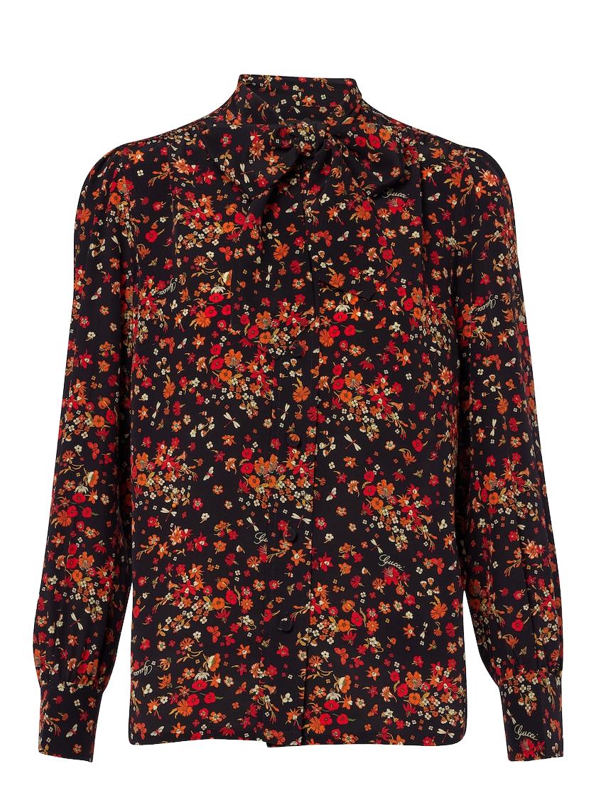 GUCCI Gucci Floral Silk Blouse with Bow Detail