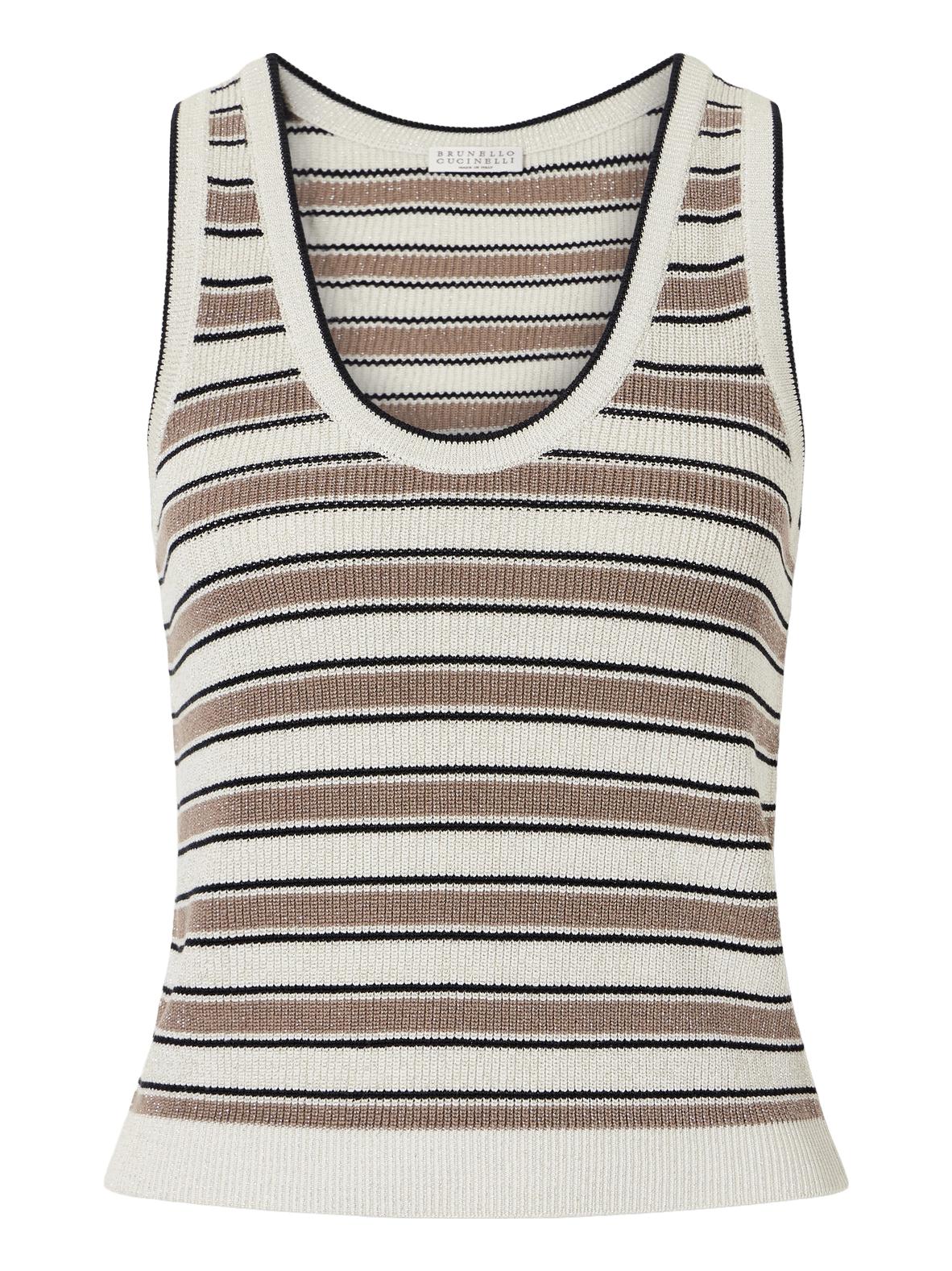 BRUNELLO CUCINELLI Brunello Cucinelli Striped Cotton-Blend Scoop Neck Top