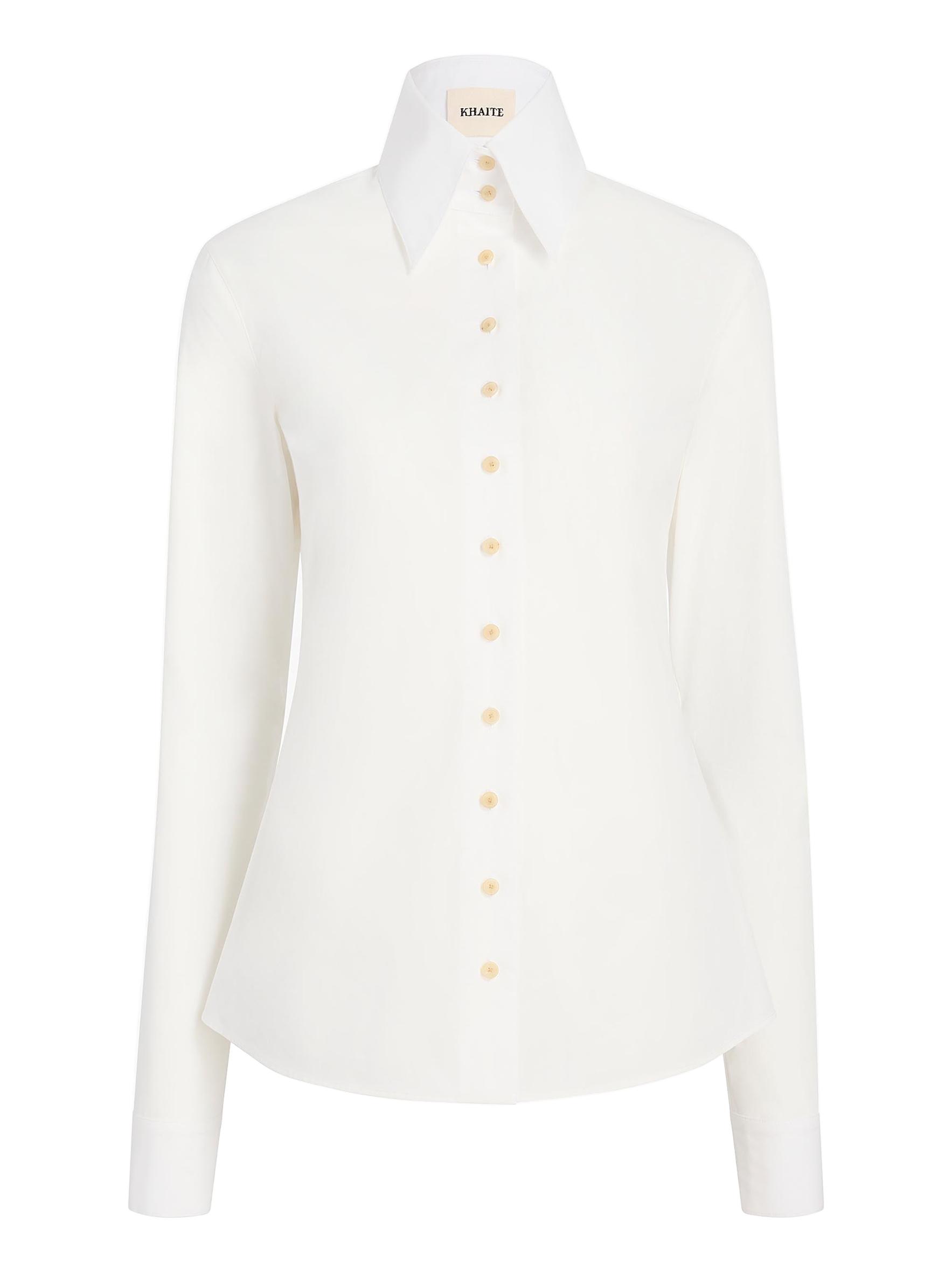 KHAITE KHAITE "Ivy" Organic Cotton Poplin Sculptural Collar Button-Up Shirt