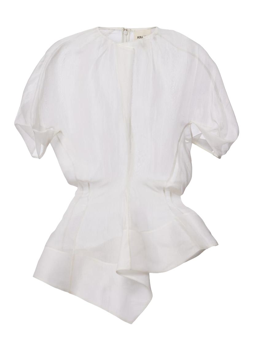 KHAITE Khaite Rumi Sheer Peplum Silk Top
