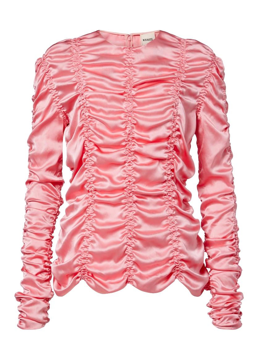 KHAITE Khaite Rory Ruched Silk Charmeuse Top