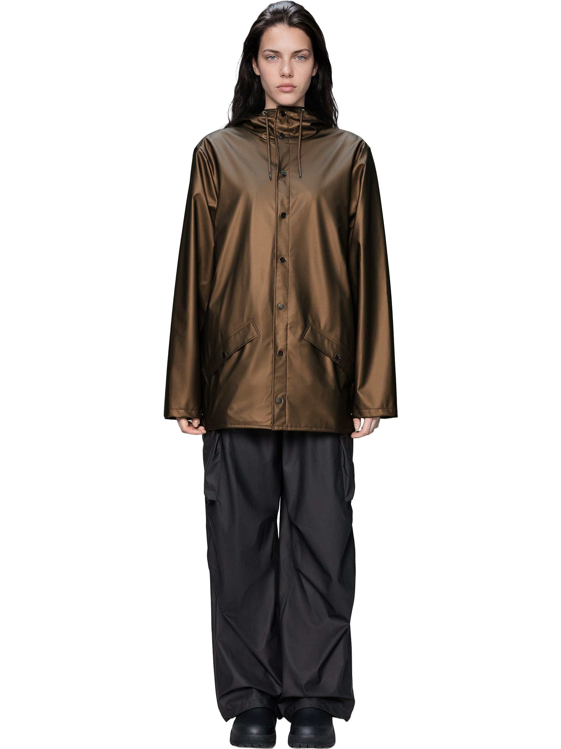 RAINS Rains Waterproof PU Jacket with Drawstring Hood and Fishtail Hem