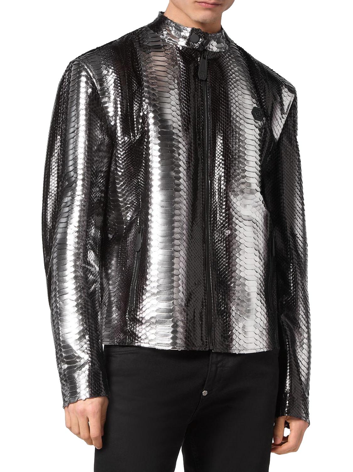 PHILIPP PLEIN Philipp Plein Metallic Snakeskin Effect Zip Jacket