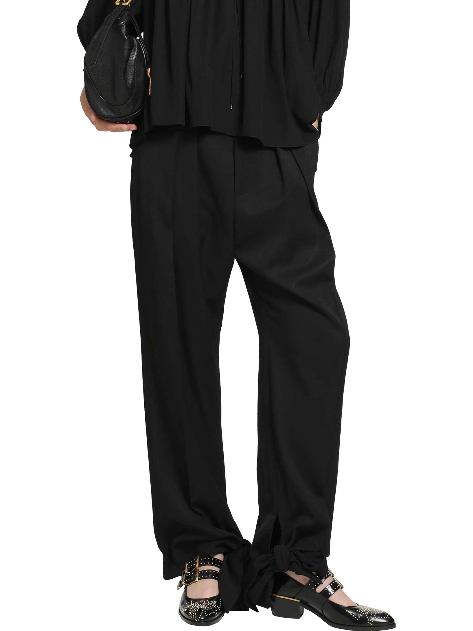 CHLOÉ Chloé Pleated Tie-Hem Wool Blend Trousers