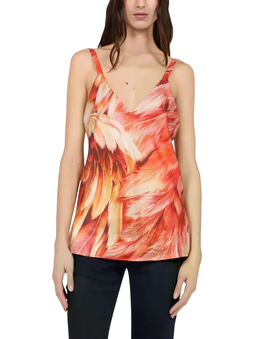ROBERTO CAVALLI Roberto Cavalli Feather-Print Silk Top