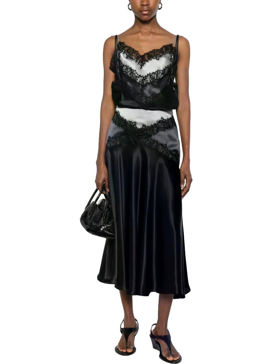VIKTOR & ROLF Viktor & Rolf Silk Satin Lace-Trim Midi Skirt