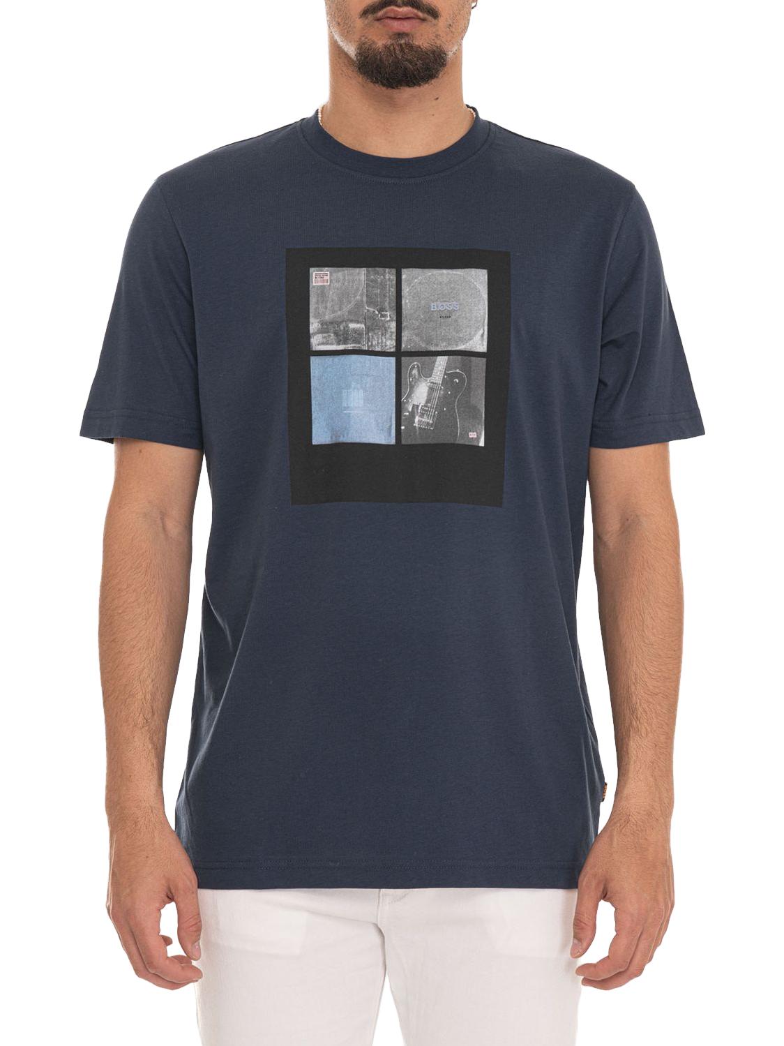 BOSS short-sleeved cotton t-shirt with graphic print and crew neck