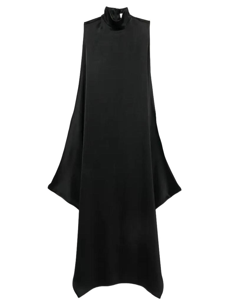 VESTIAIRE D'UN OISEAU LIBRE Vestiaire d'un Oiseau Libre Black Satin High Neck Side-Cutout Midi Dress