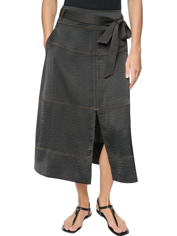 DKNY DKNY Tie Waist Midi Skirt with Contrast Stitching