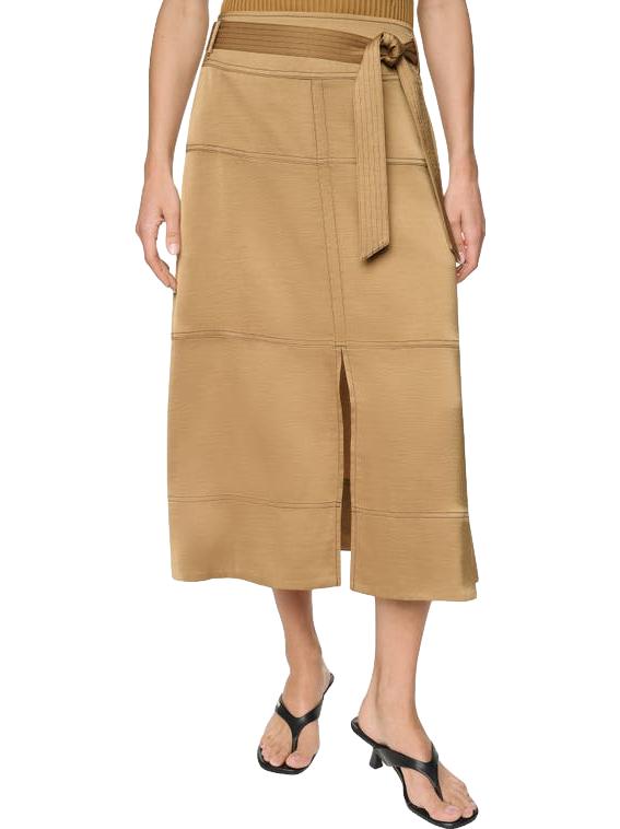 DKNY DKNY Tie Waist Midi Skirt with Contrast Stitching