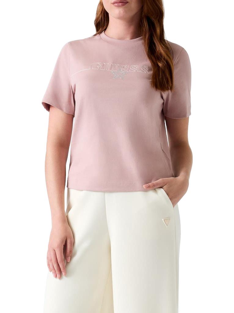 GUESS GUESS Logo Crystal Embellished Cotton T-Shirt