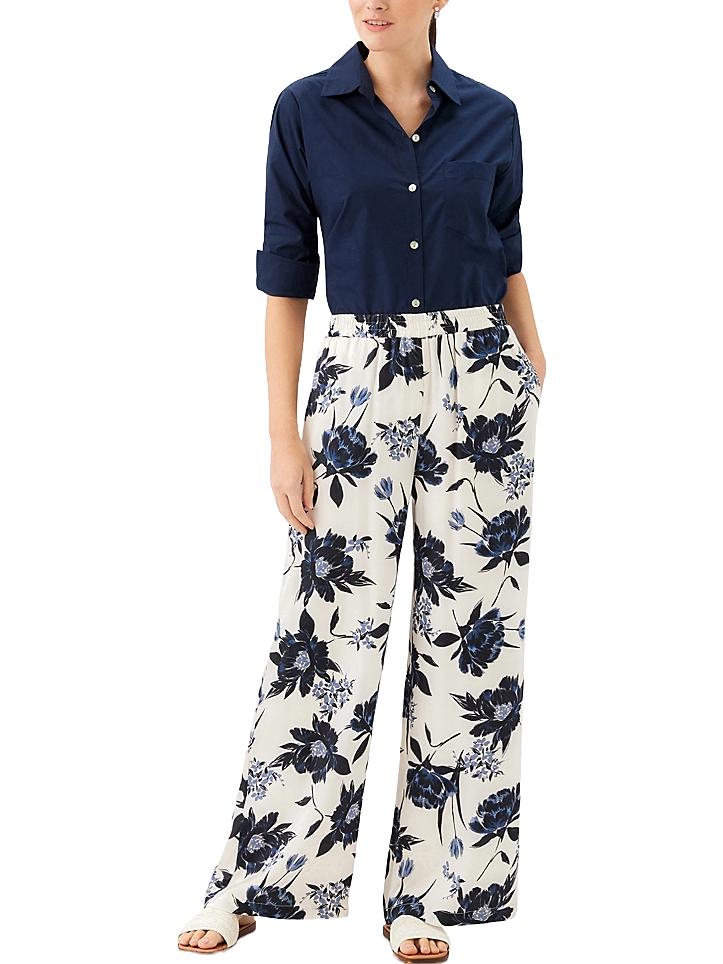 KAREN KANE Karen Kane Floral Print Satin Wide Leg Pants