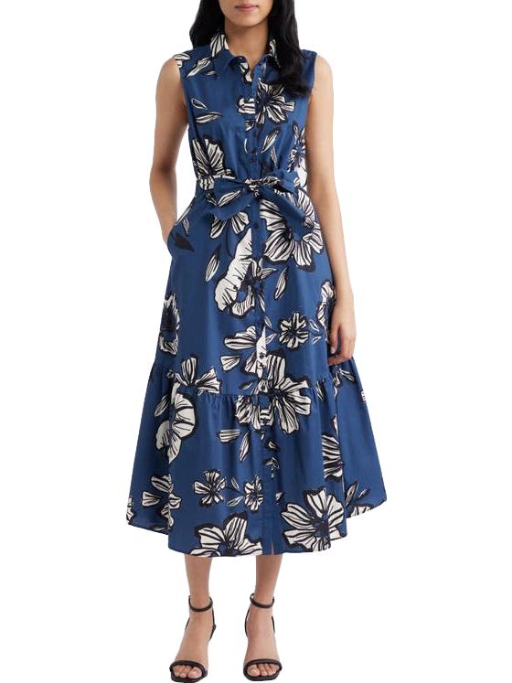 SAM EDELMAN Sam Edelman Sleeveless Floral Tie Belt Midi Shirtdress