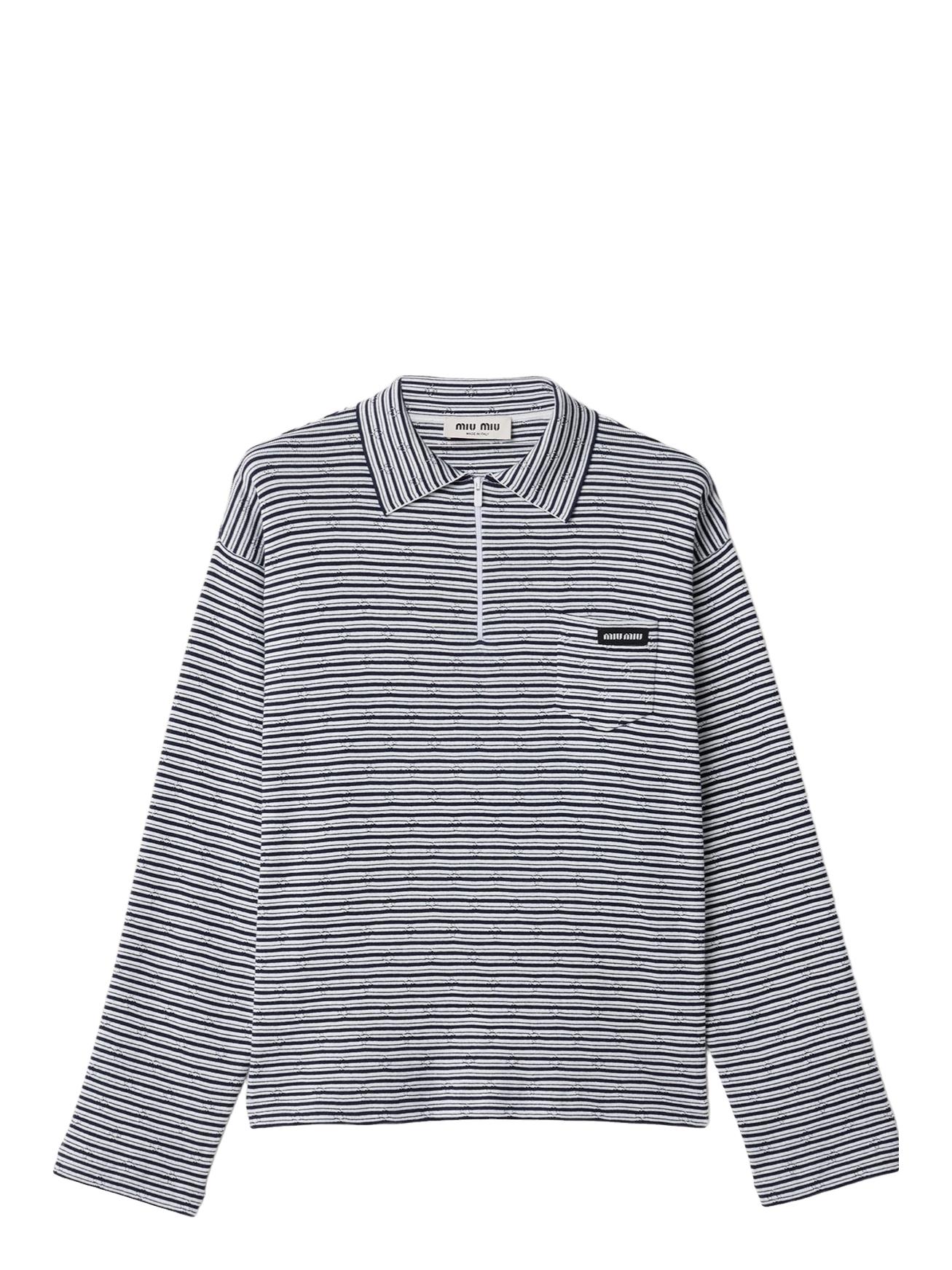 MIU MIU Miu Miu Striped Knit Long Sleeve Polo Shirt