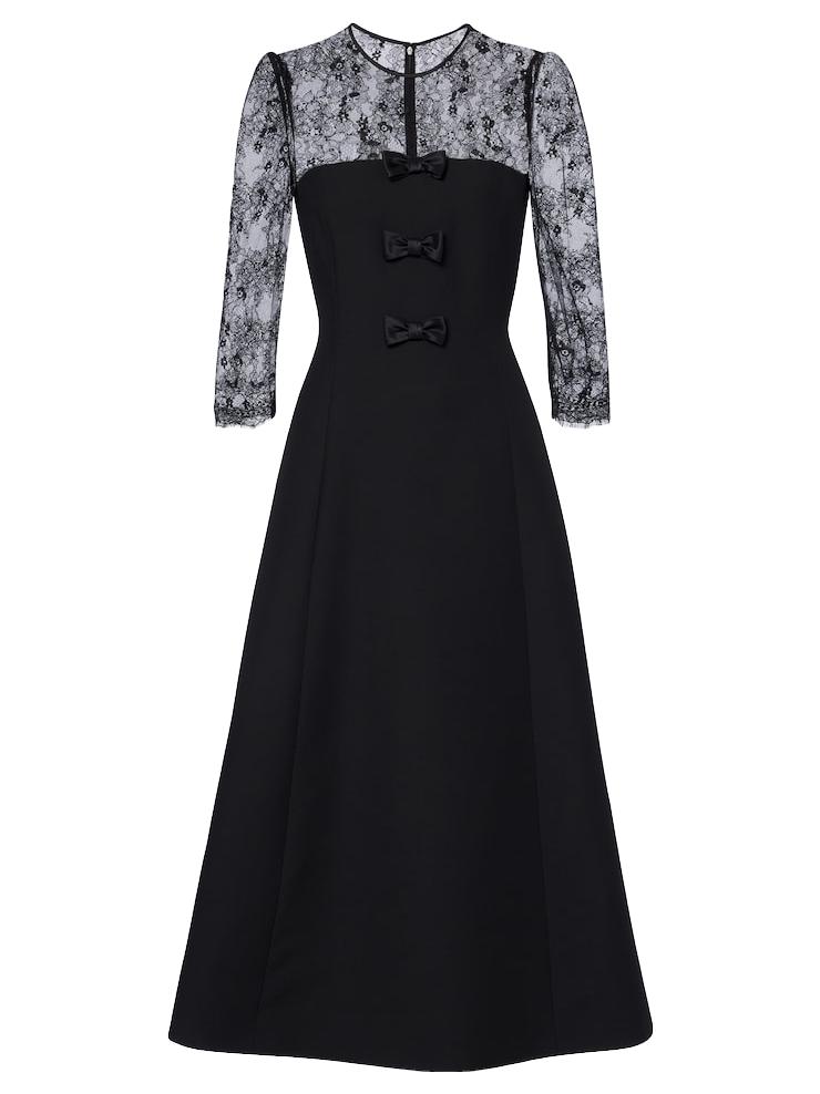 VALENTINO crepe couture lace-trimmed midi dress