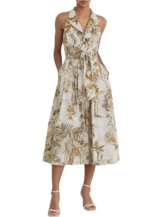 REISS Reiss Tate Safari Print Midi Dress