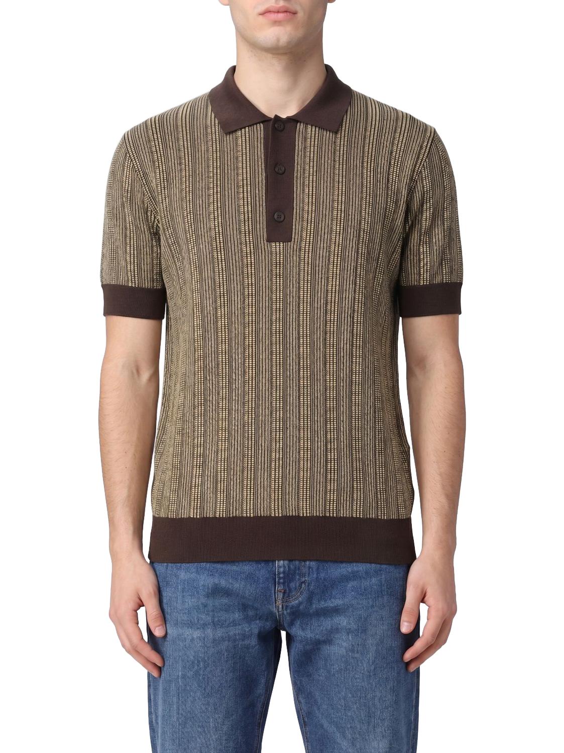 SALVATORE FERRAGAMO striped knit polo in wool and viscose blend with a slim fit