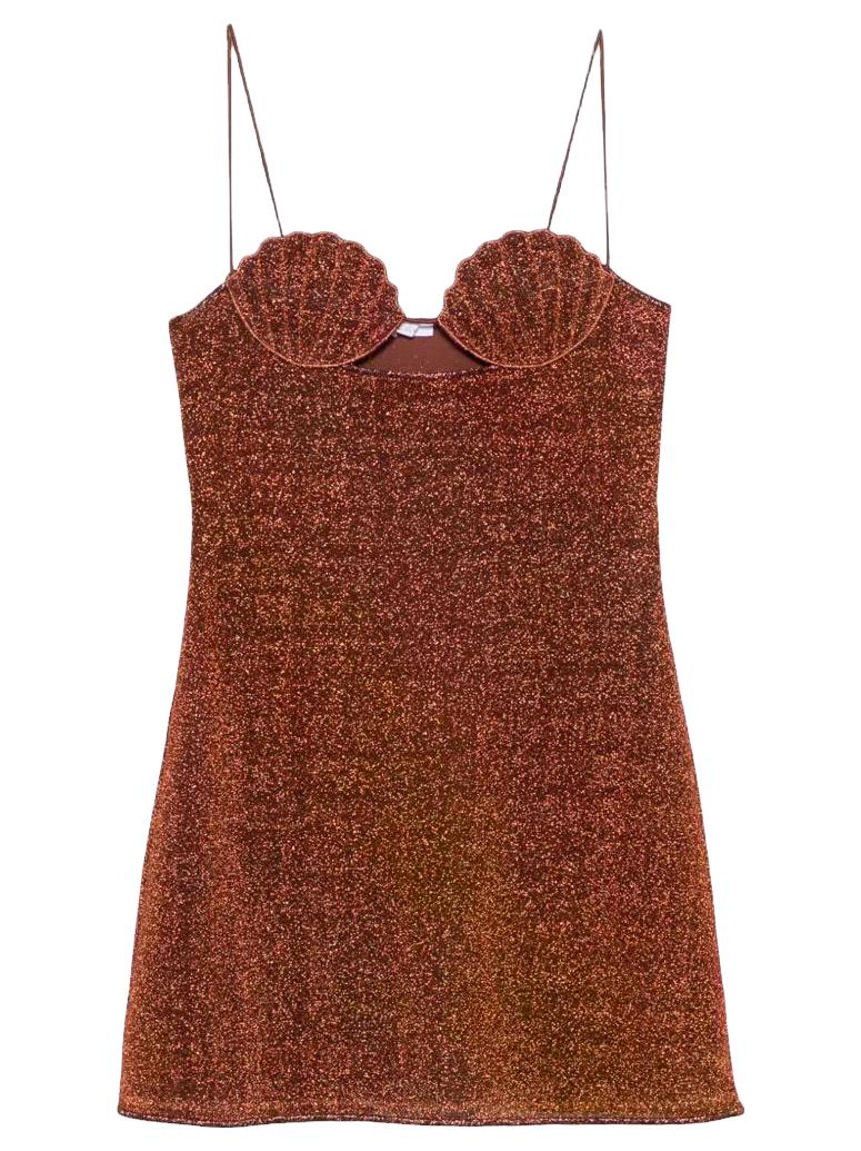 OSEREE Oséree Lumière Shell-Patch Lurex-Thread Mini Dress