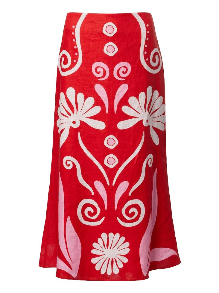 CALA DE LA CRUZ Cala de la Cruz Fabiana Printed Linen Midi Skirt