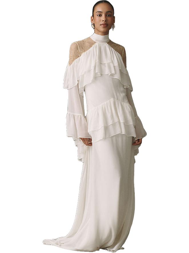 DE LA VALI De La Vali Etero Maxi Dress with Lace and Ruffles