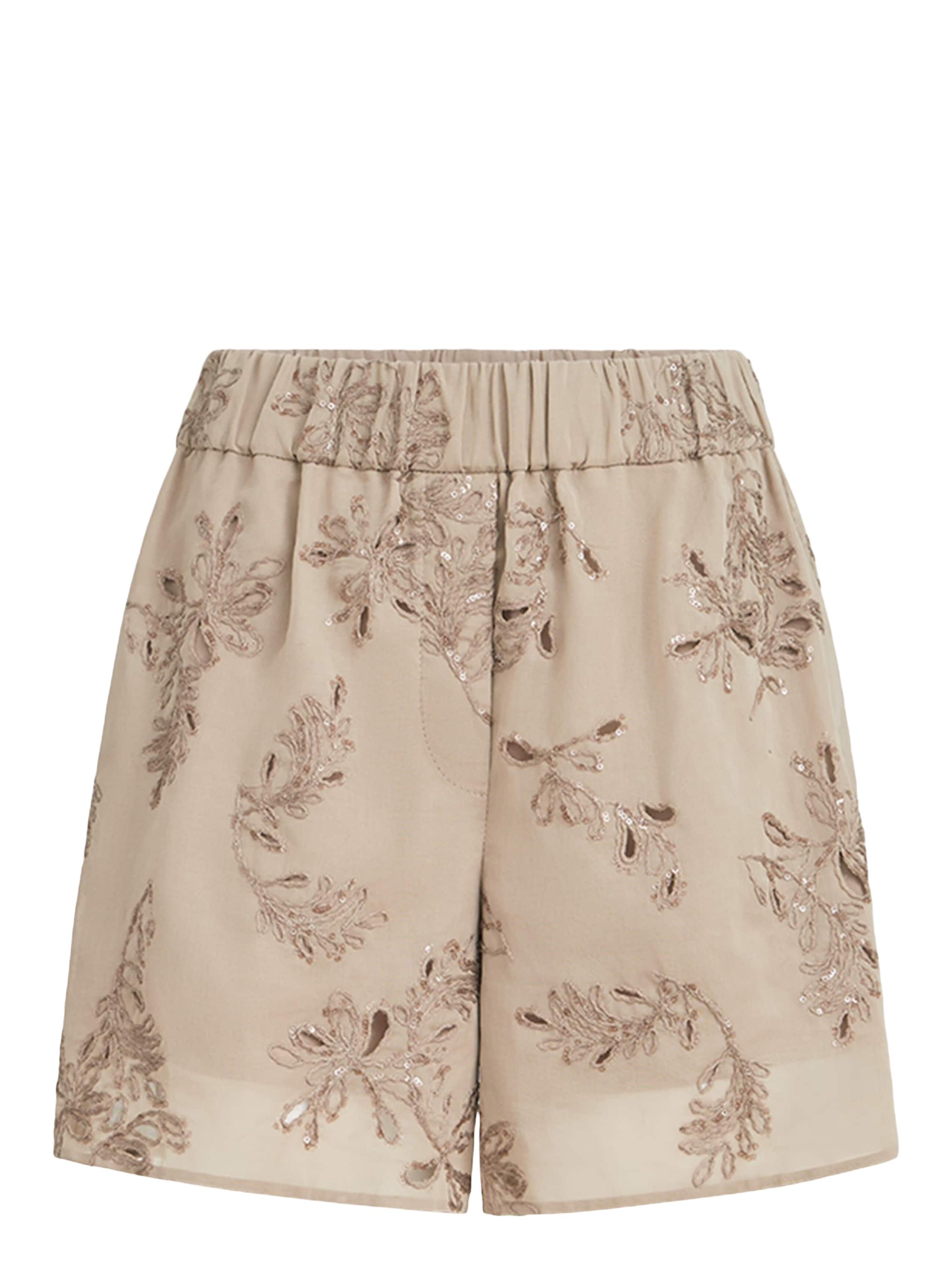 BRUNELLO CUCINELLI Brunello Cucinelli Cotton Organza Bermuda Shorts with Floral Embroidery