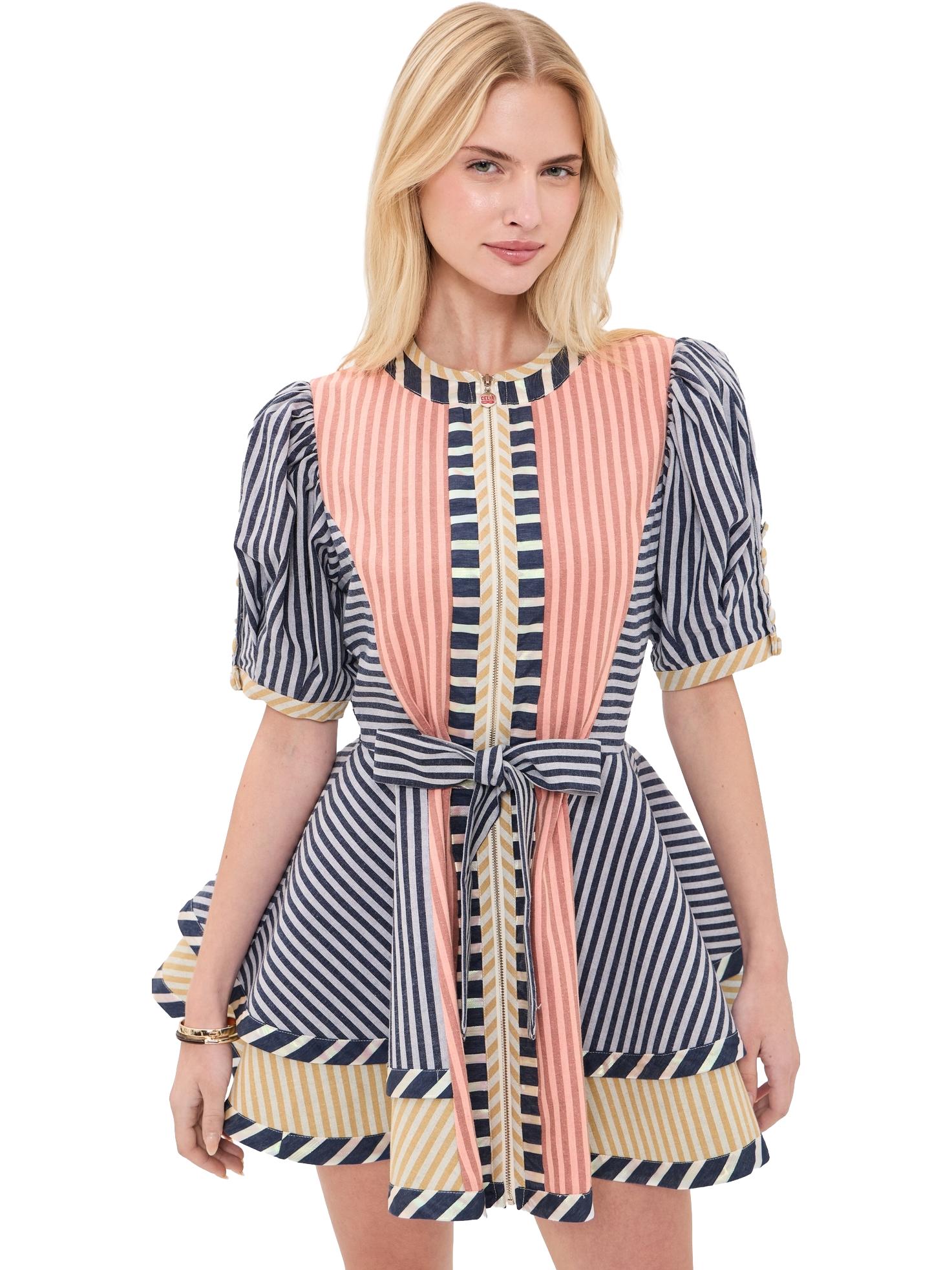 CELIAB CeliaB Kaen Mini Dress with Puff Sleeves and Striped Pattern