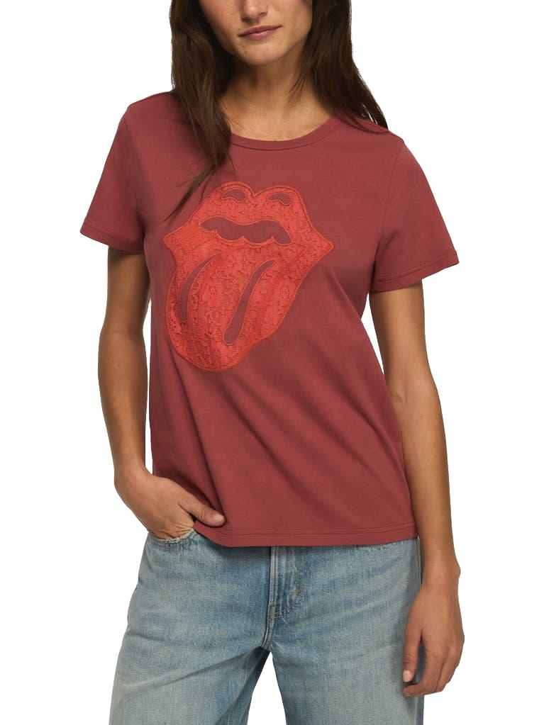 LUCKY BRAND Lucky Brand Rolling Stones Lace Appliqué Cotton T-Shirt