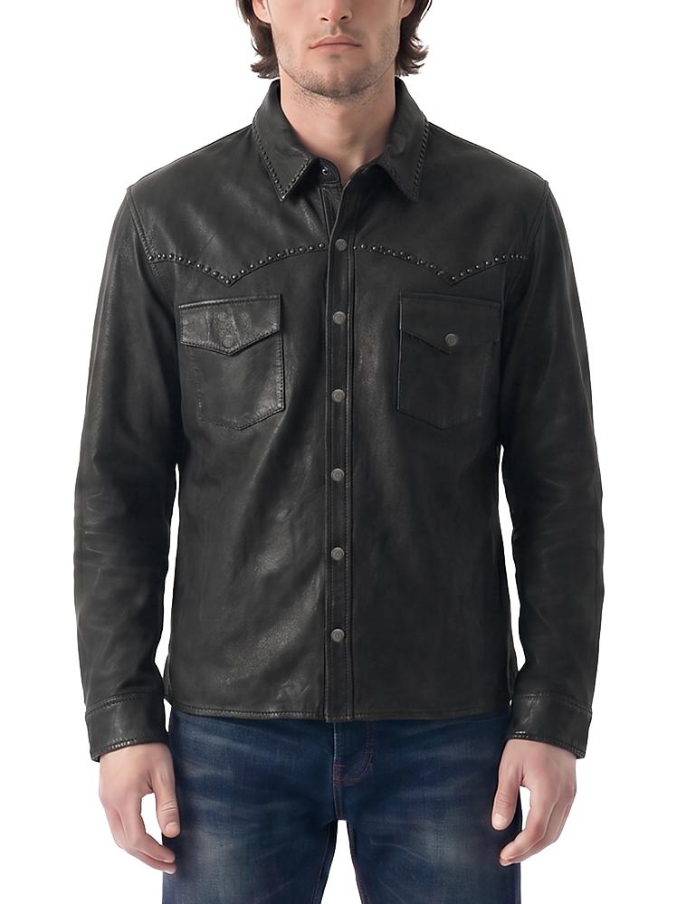 ANTIK DENIM western leather handstitch shirt
