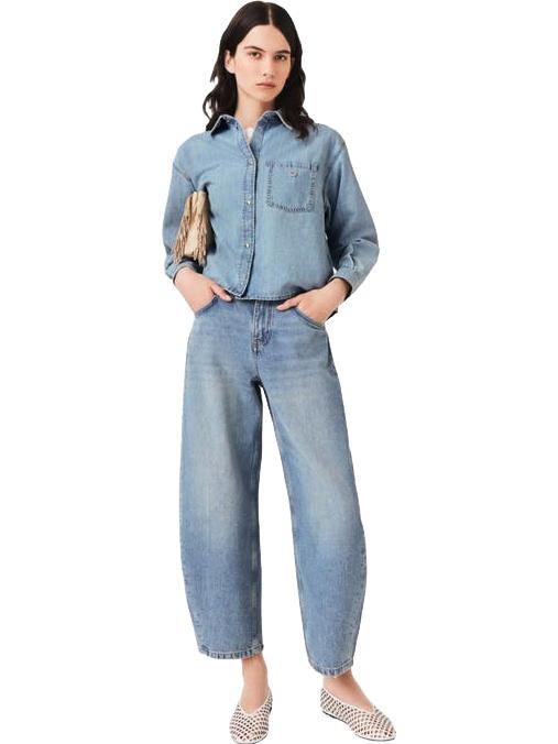 MAJE Maje Cropped Denim Shirt with Logo Detail