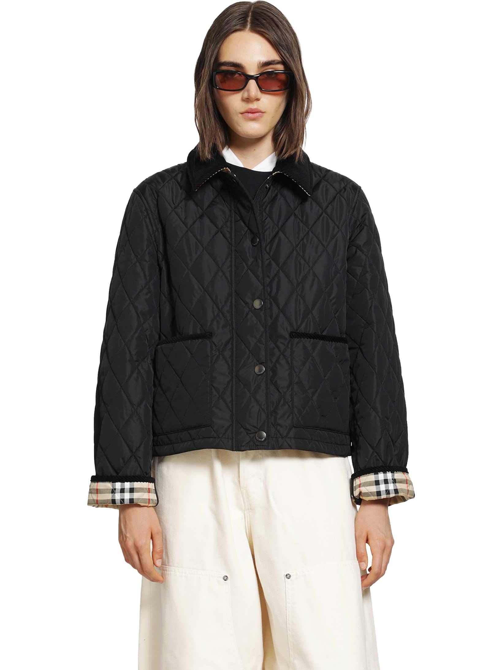 BURBERRY BURBERRY Cropped Quilted Jacket with Corduroy Trim