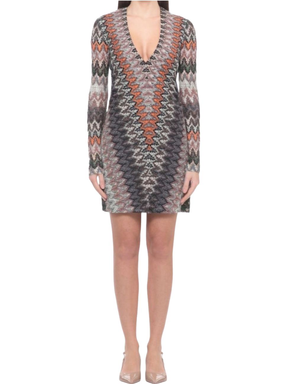 MISSONI Missoni Chevron Knit V-Neck Knitted Dress