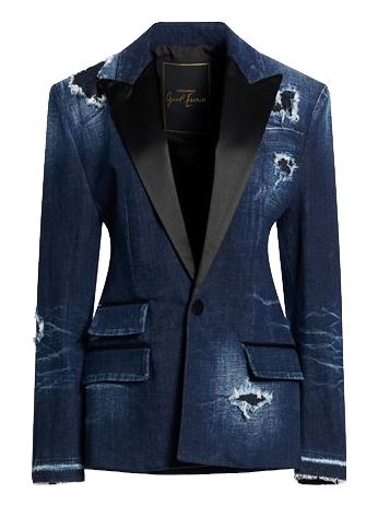 DSQUARED2 DSQUARED2 Single-Breasted Distressed Denim Blazer with Satin Trims